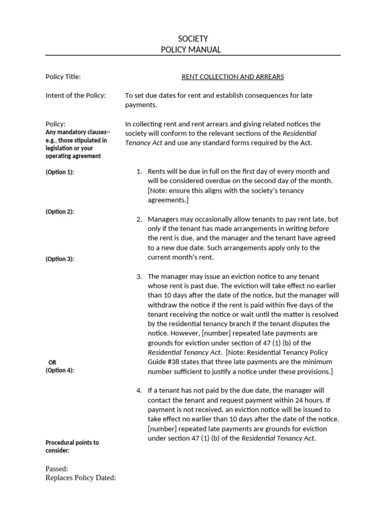 Rent Collection and Arrears Policy | PDF | Leasehold Estate | Landlord