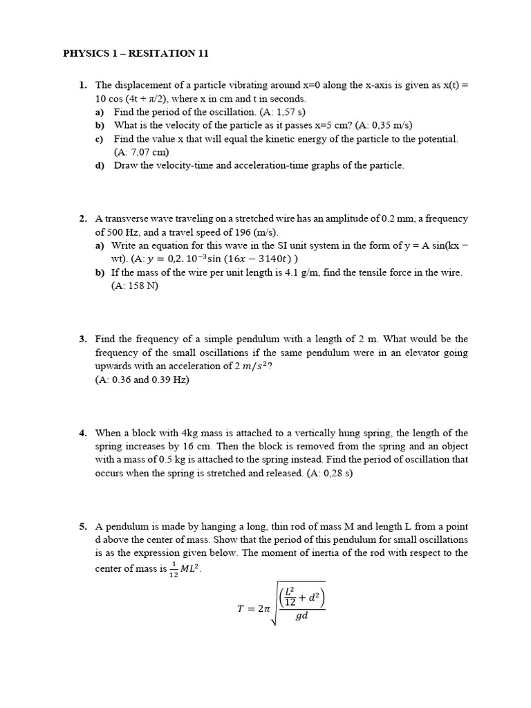 Physics Problem Set for Students | PDF | Oscillation | Mass