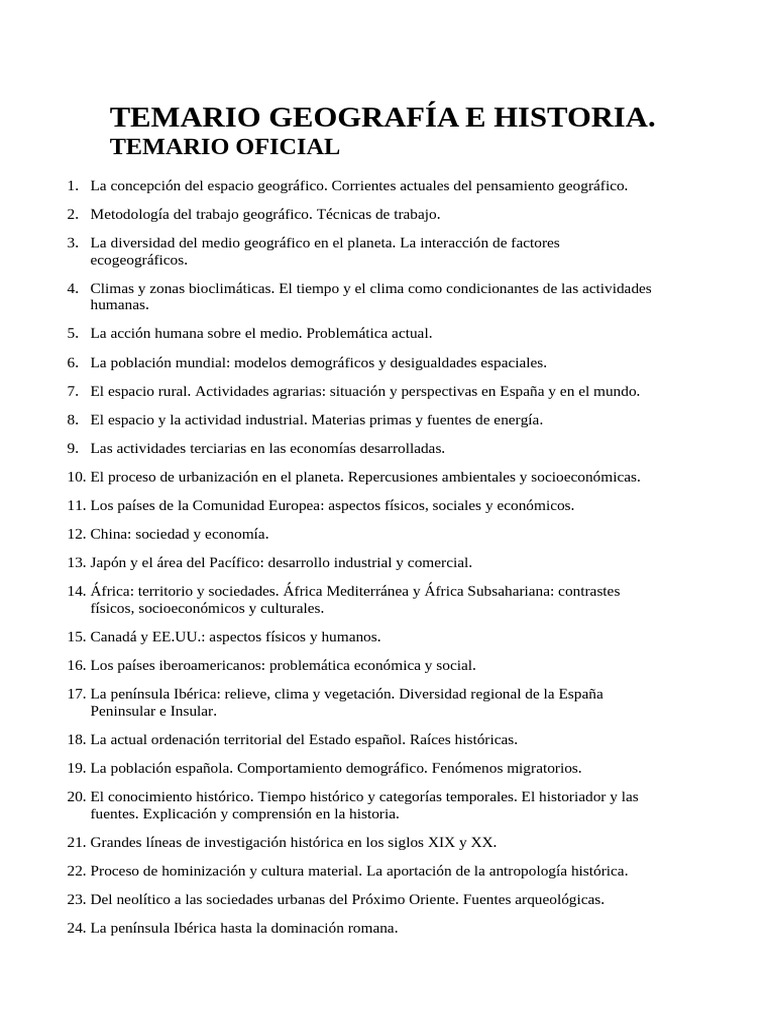 TEMARIO GEOGRAFÍA E HISTORIA | PDF | Geografía | España