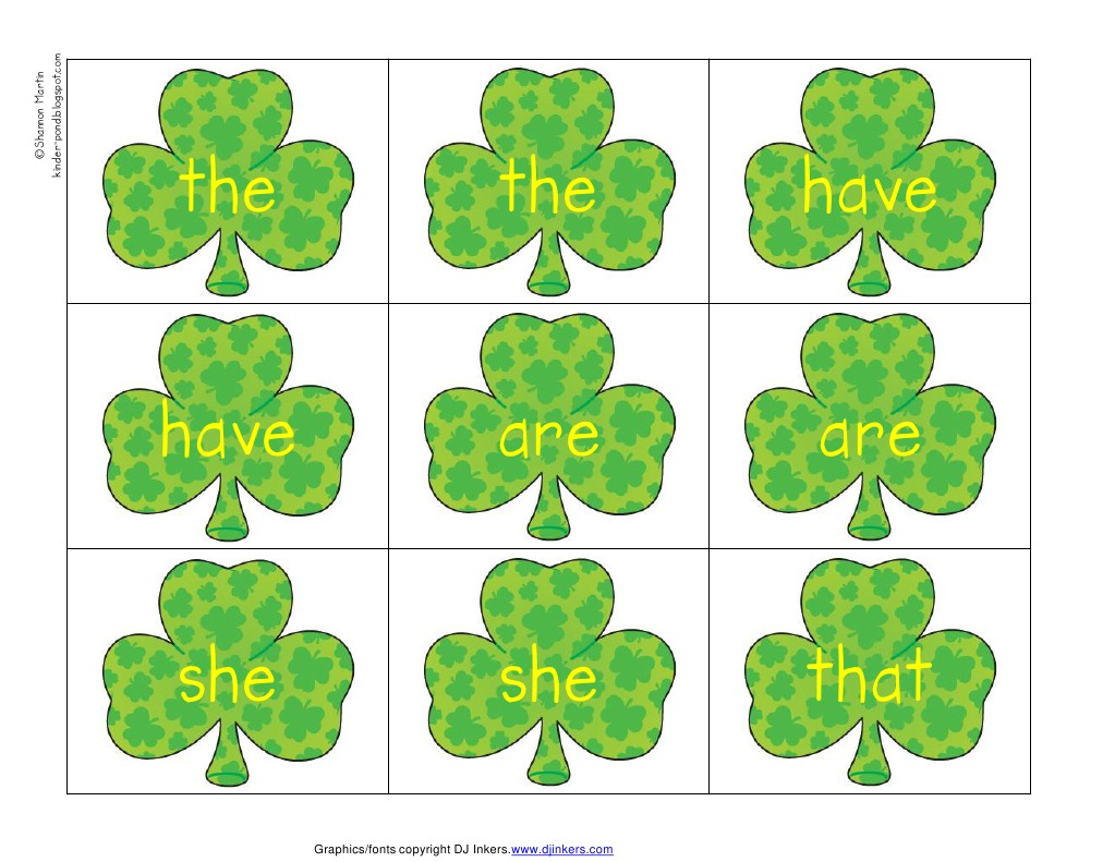 Shamrock Sight Word Concentration | PDF