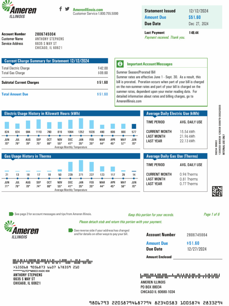 Anthony Illinois Ameren Electricity Bill | PDF