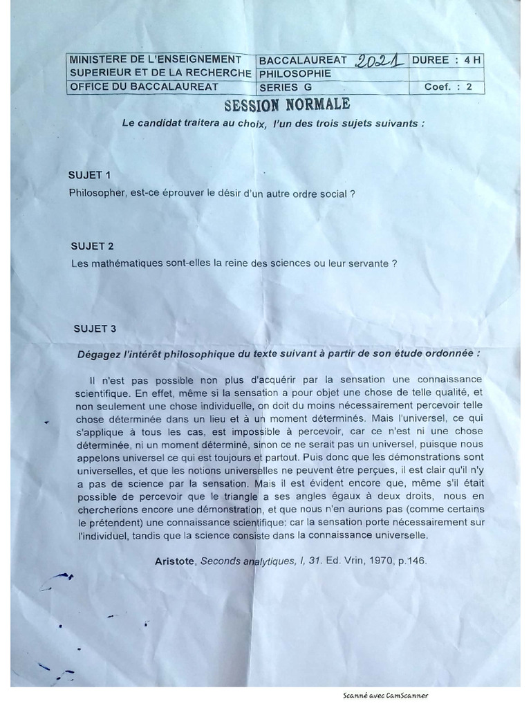 Bac Ii G 2021 Philo | PDF