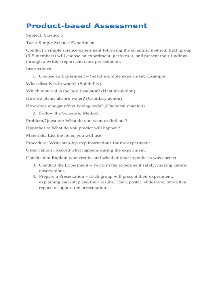Science Holistic and Analytic Rubrics | PDF | Experiment | Scientific ...