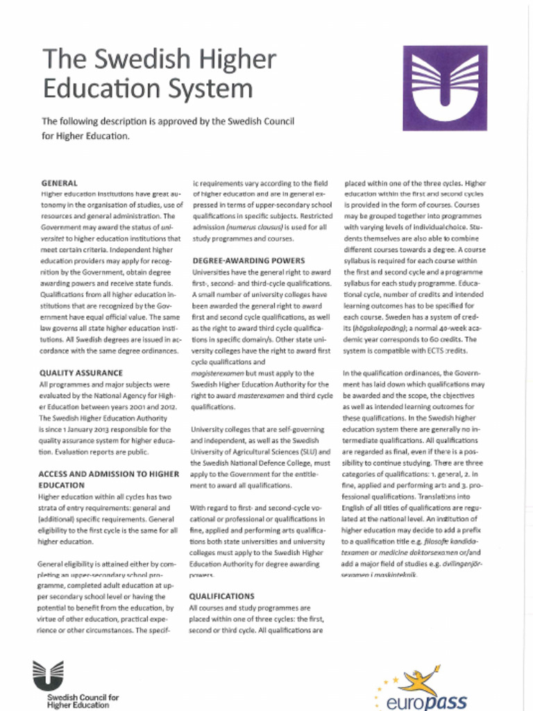 The Swedish Higher Education System | PDF
