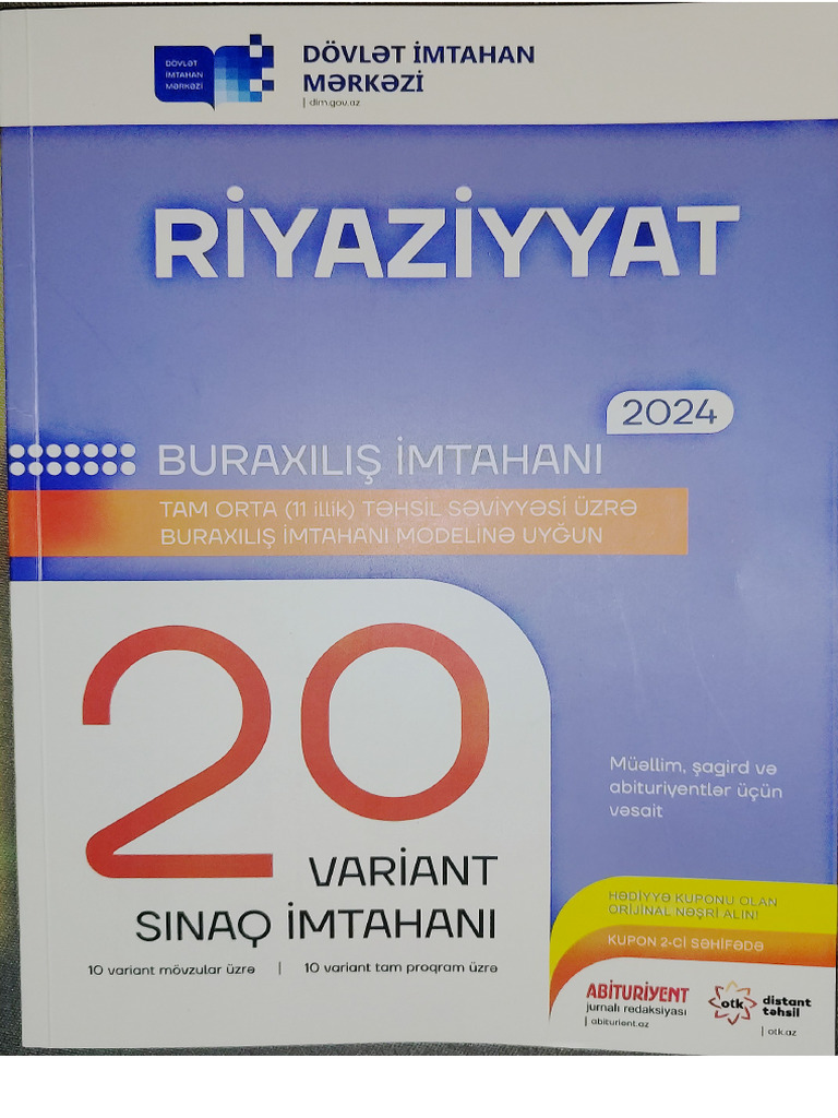 Ri̇yazi̇yyat 11 Di̇m 20 Sinaq Ki̇tabi - 241112 - 214927 | PDF