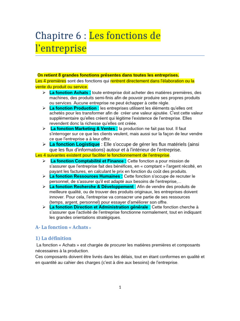 Les 8 Fonctions Clés de l'Entreprise | PDF | Business | Commercialisation