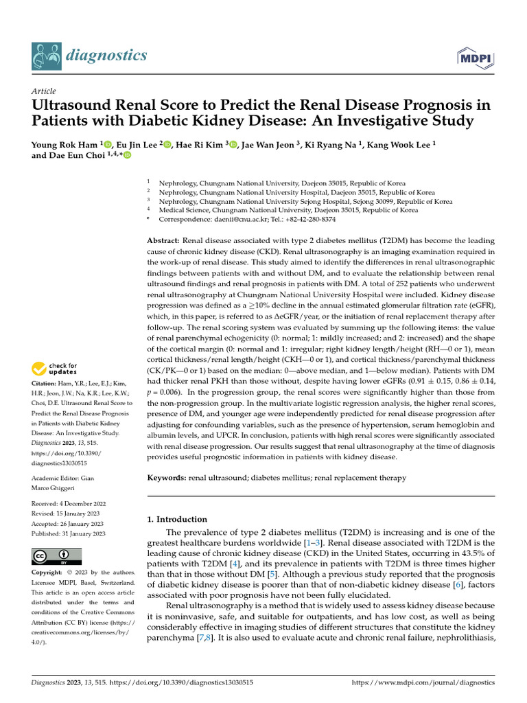 US Renal Score Diagnostics-13-00515 | PDF | Chronic Kidney Disease ...