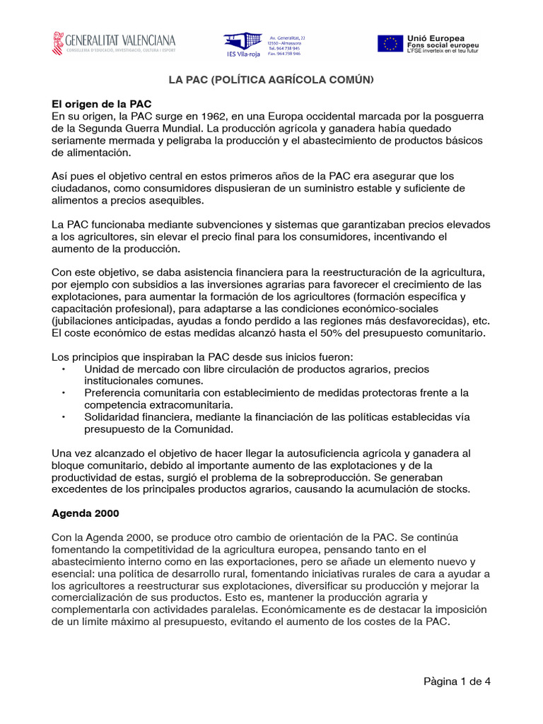 Historia y reformas de la PAC | PDF | Política Agrícola Común | Economias