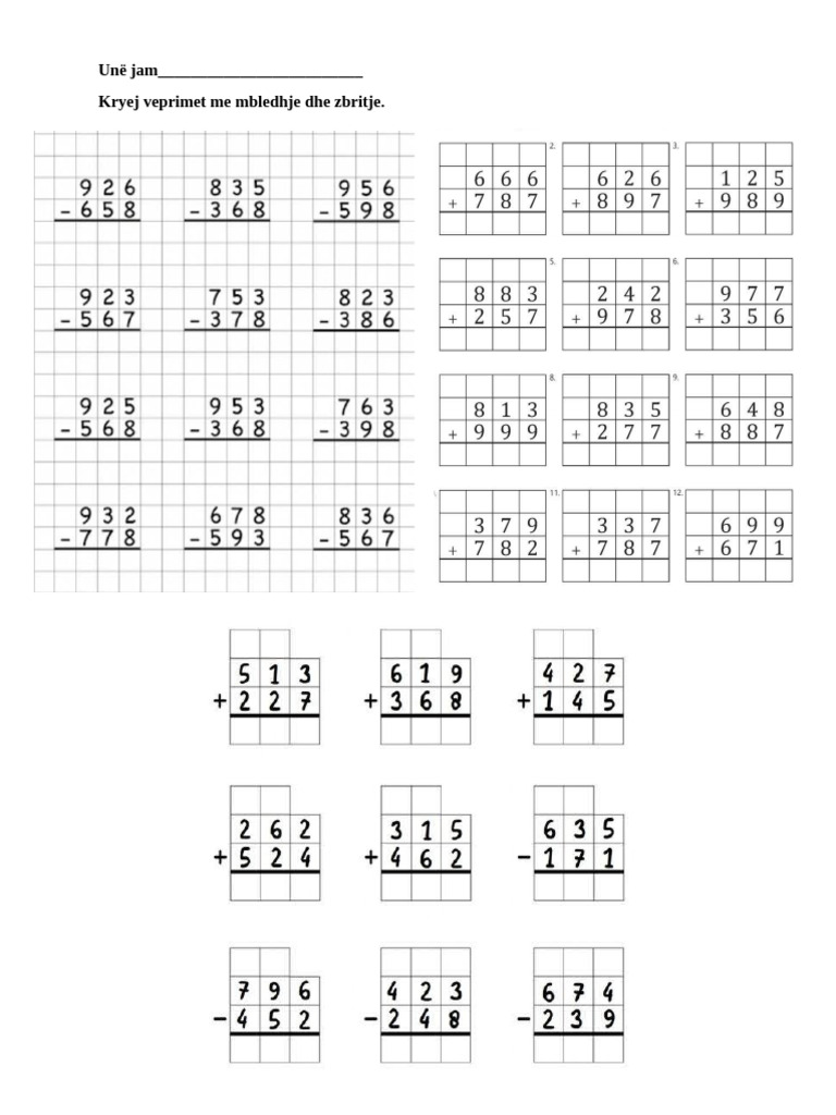 Ushtrime Me Mbledhje Dhe Zbritje | PDF