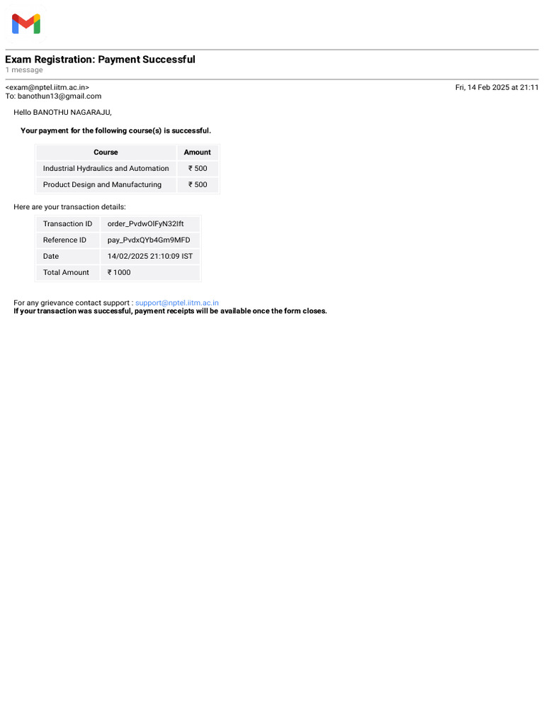 Gmail - Exam Registration - Payment Successful | PDF