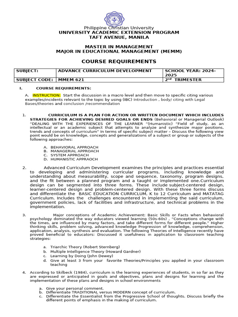 Advanced Curriculum Development MEMM | PDF | Curriculum | Learning