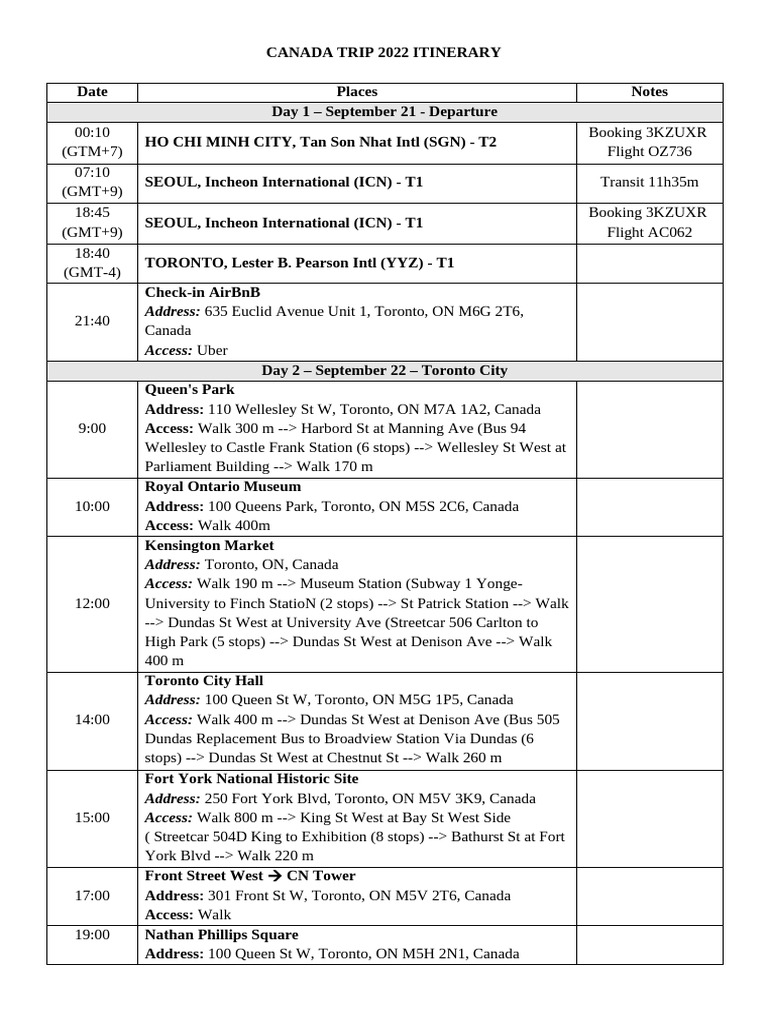 Canada Trip Itinerary 2022: Toronto to Vancouver | PDF | Toronto | Montreal