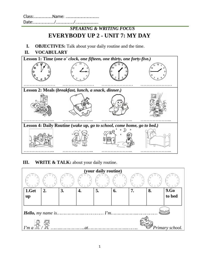 EU2 SW Unit 7 My Day | PDF