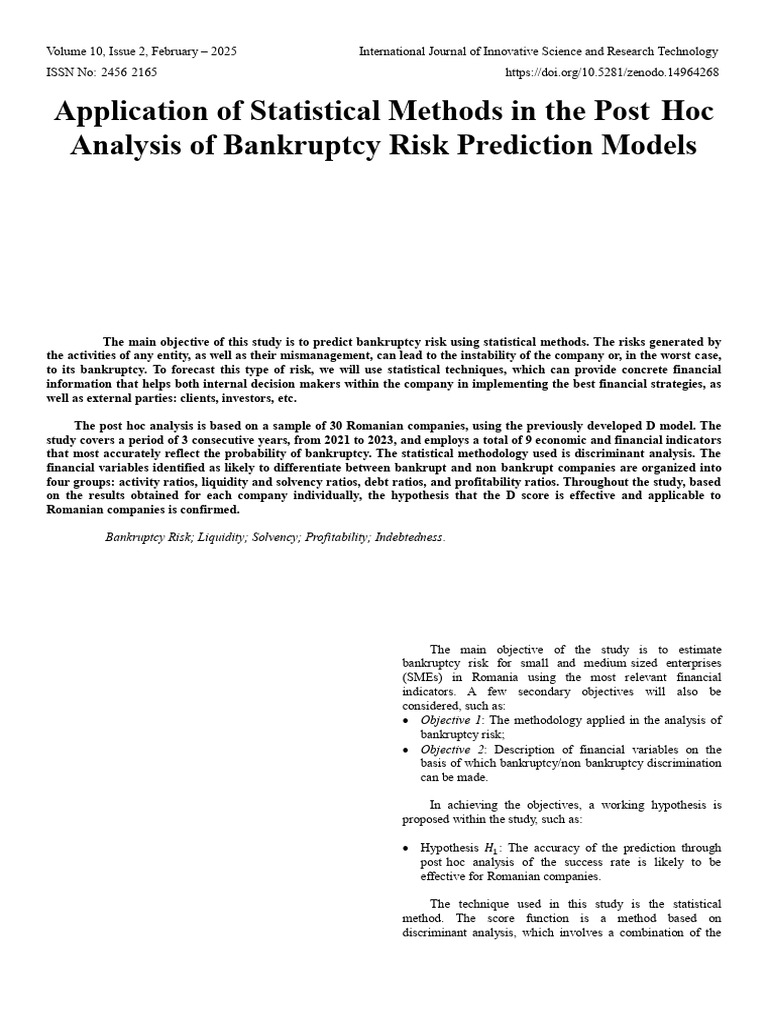 Application of Statistical Methods in The Post-Hoc Analysis of ...