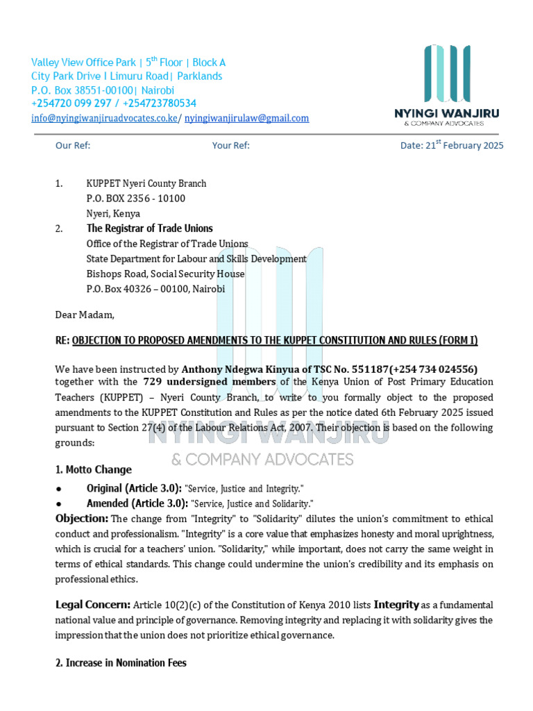Letter To The Registrar of Trade Unions 21-02-2025 | PDF | Governance ...