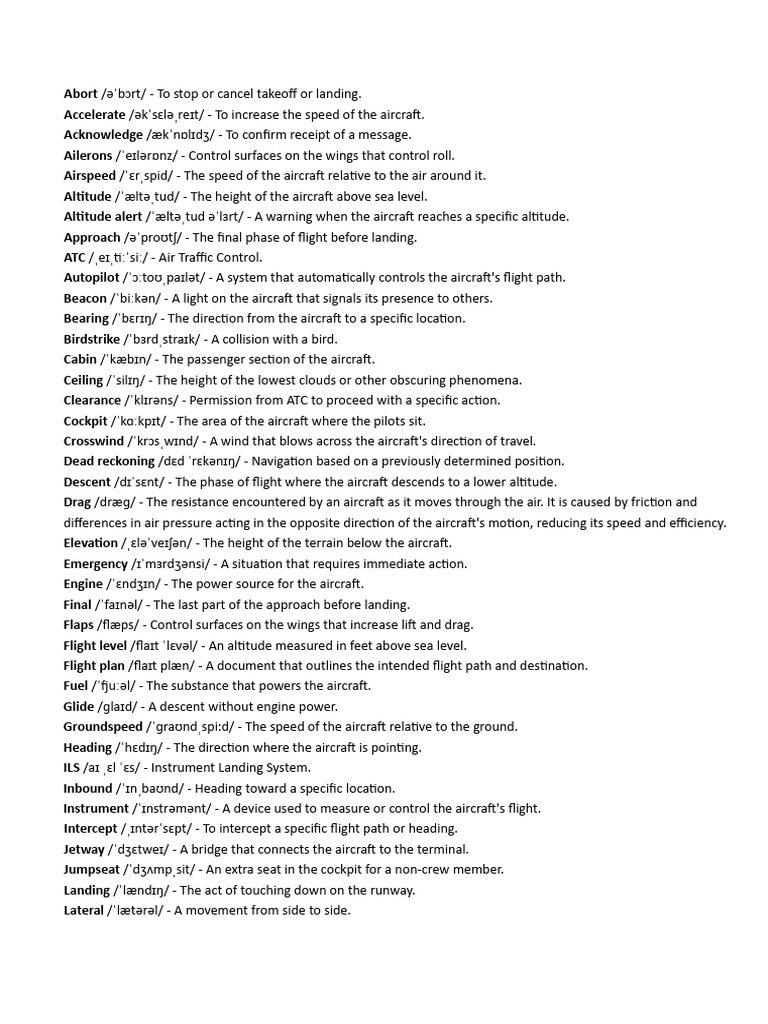aviation vocabulary | PDF | Transponder (Aeronautics) | Air Traffic Control