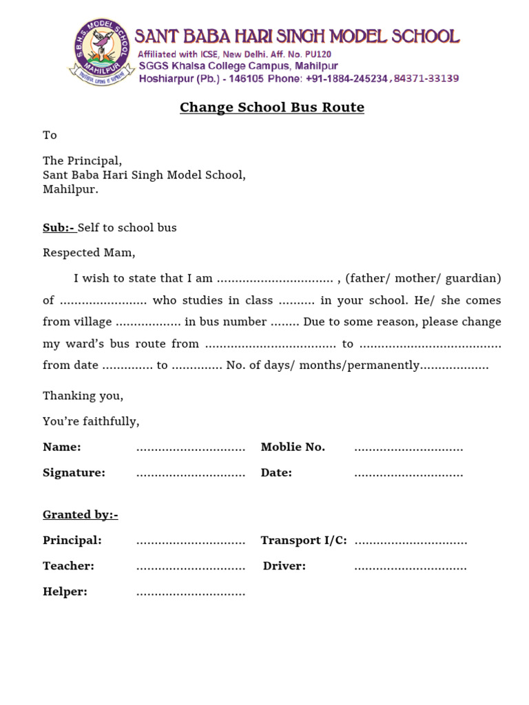 School Bus Route Change Application | PDF