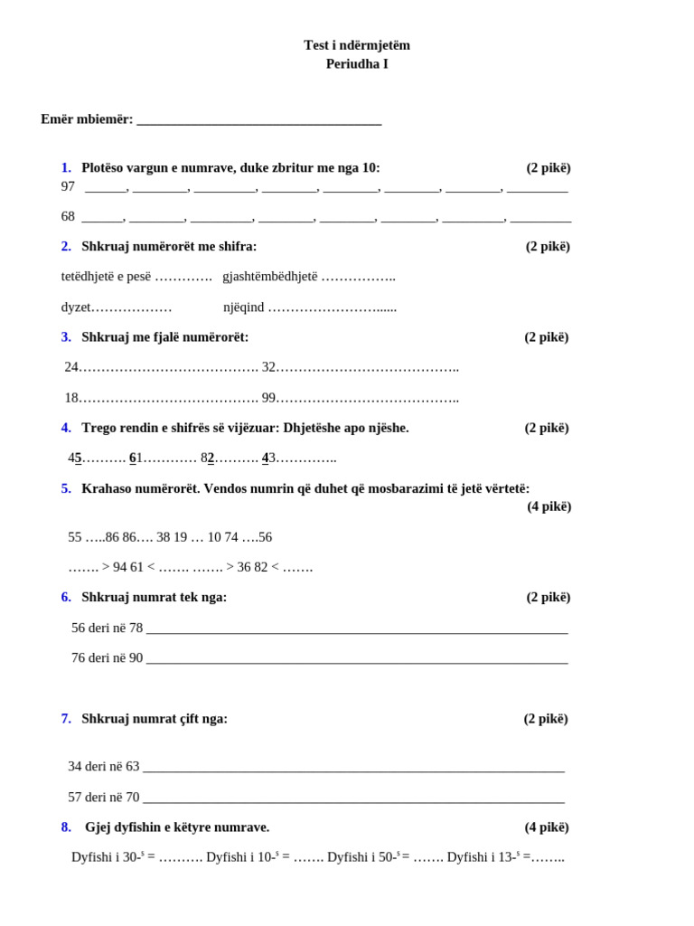 Matematika 2 - Teste Te Ndermjetme 3 Periudhat | PDF