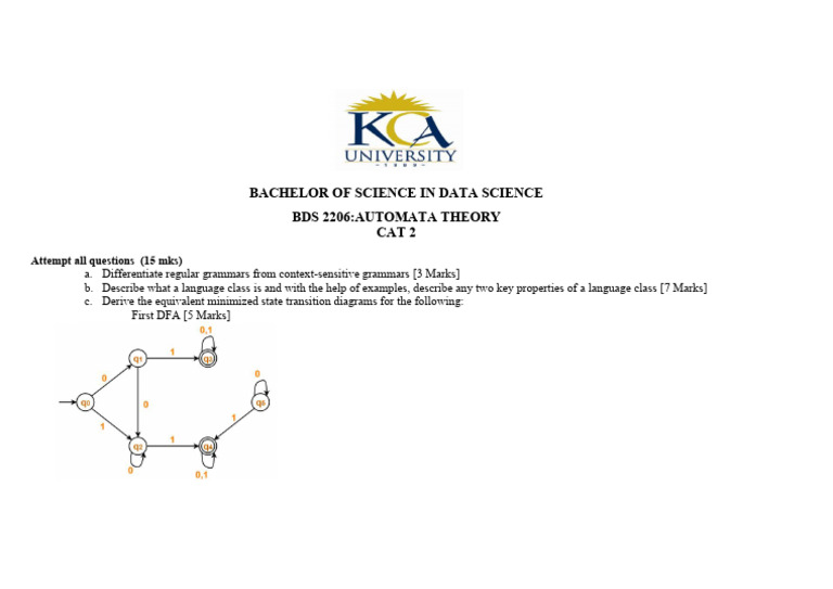 BSD 2206 Automata Theory Cat Two | PDF