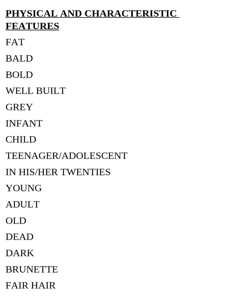 Character Traits & Physical Descriptions | PDF