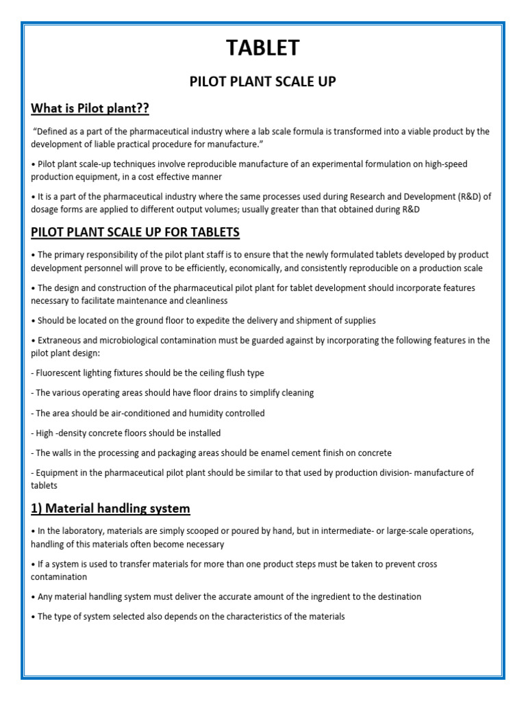 Pilot Plant Scale Up for Tablets | PDF | Tablet (Pharmacy) | Industrial Processes