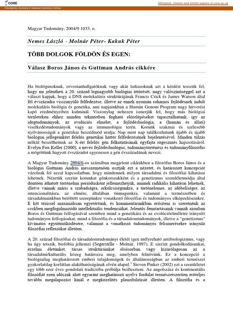 Tobb Dolgok Foldon Es Egen Valasz Boros | PDF