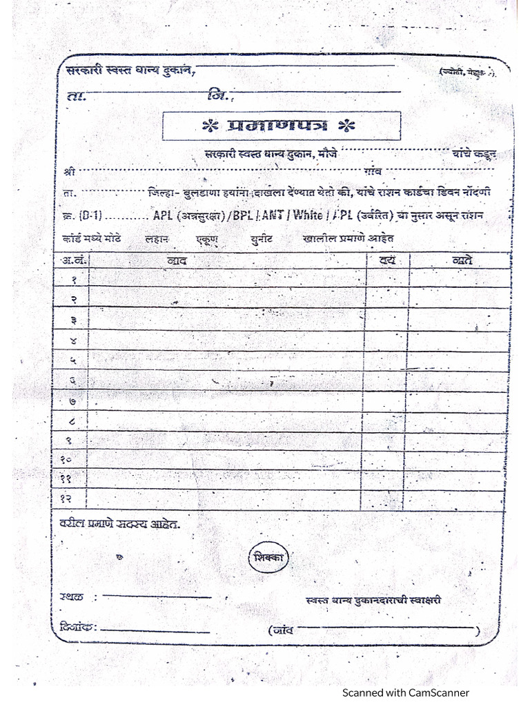 Ration Form | PDF