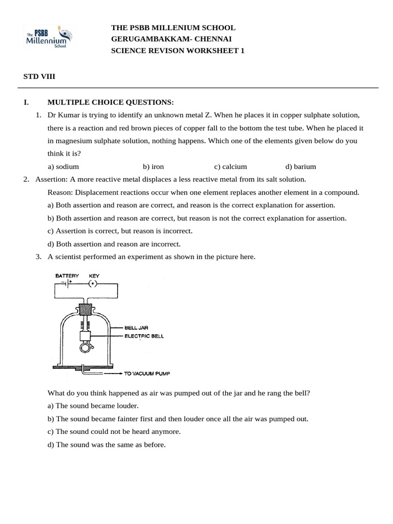 8 - Science Practice Worksheet 1 Ay 24-25 | PDF | Oxide | Sound