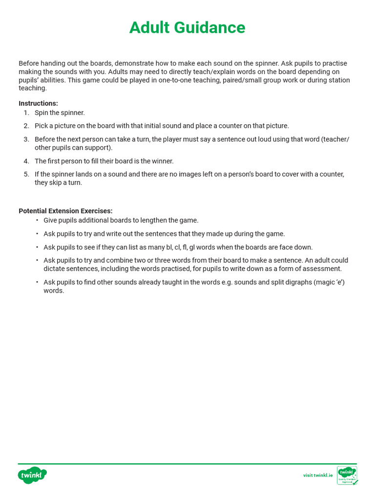 Roi Eng 1690281306 Consonant Blend Bl Cl Fl Gl Spinner Game Ver 2 | PDF