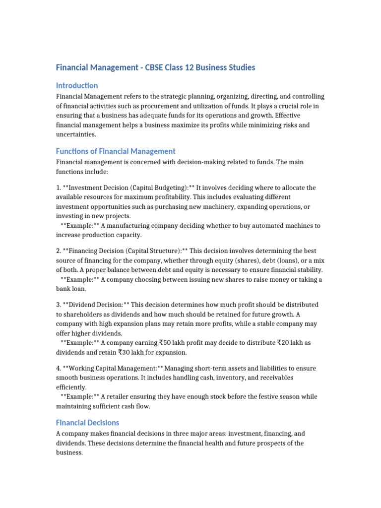 Financial Management Notes | PDF | Dividend | Equity (Finance)