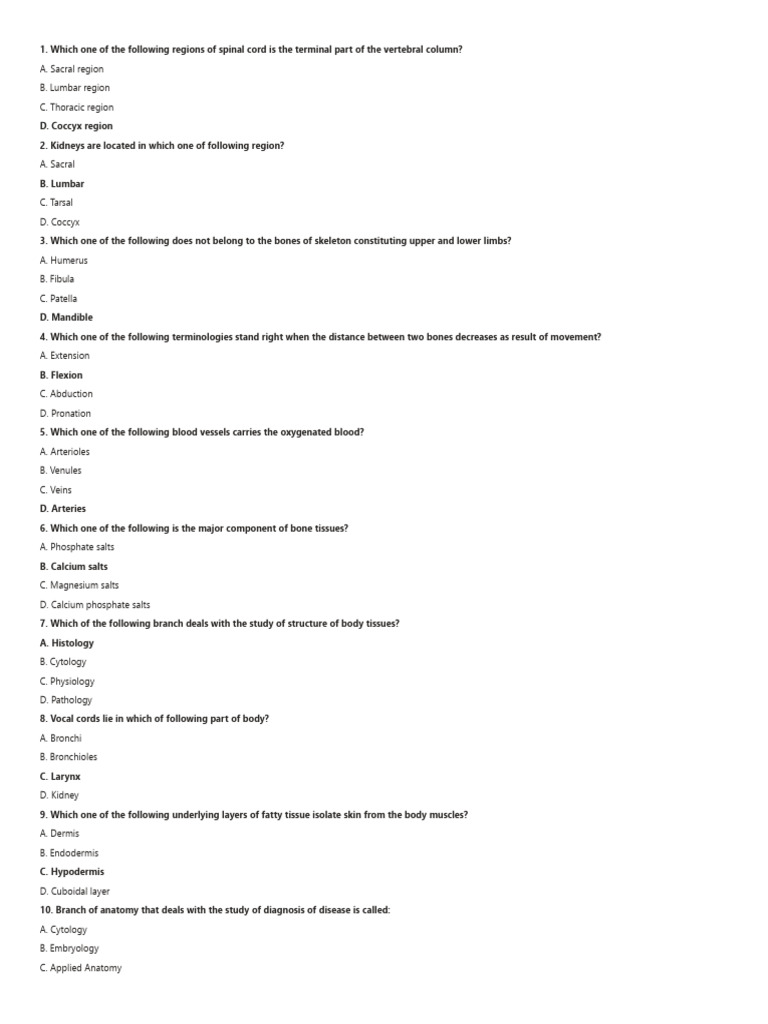 Human Anatomy and Physiology Quiz | PDF | Red Blood Cell | Cell (Biology)