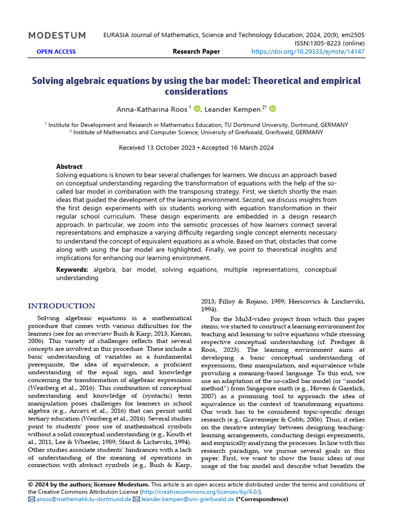 Solving Algebraic Equations by Using The Bar Model Theoretical and ...
