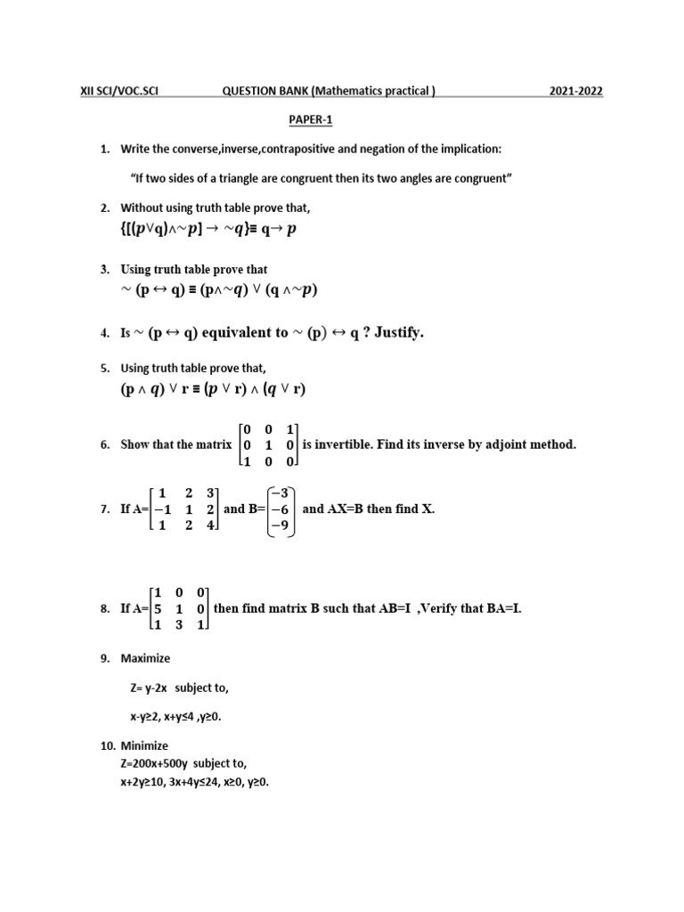 Question Bank For Maths Practical Exam | PDF | Mathematical Physics ...