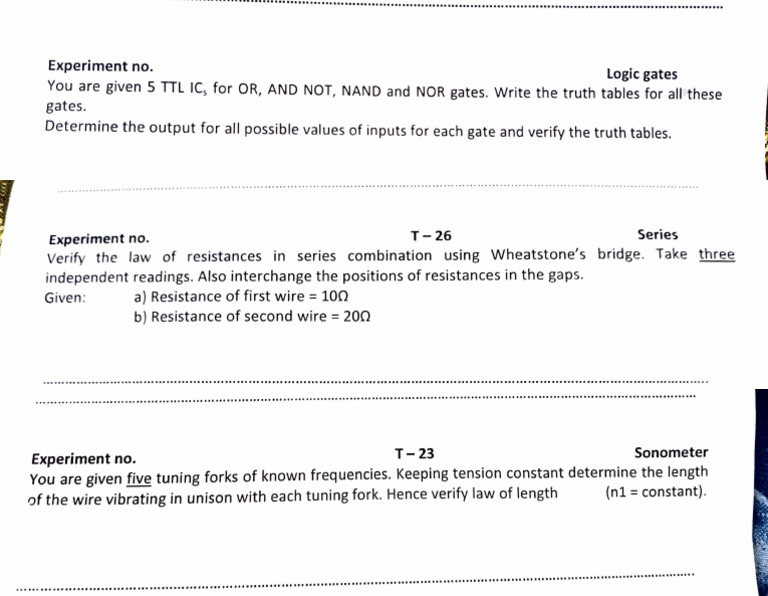 Question Slip For Physics Practical Exams (Experiments) | PDF ...