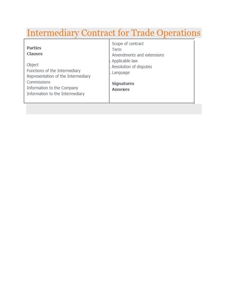 Intermediary Contract for Trade Operations | PDF