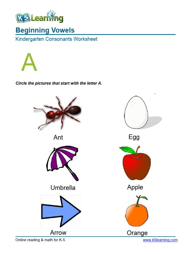 Beginning Vowels Letter A | PDF