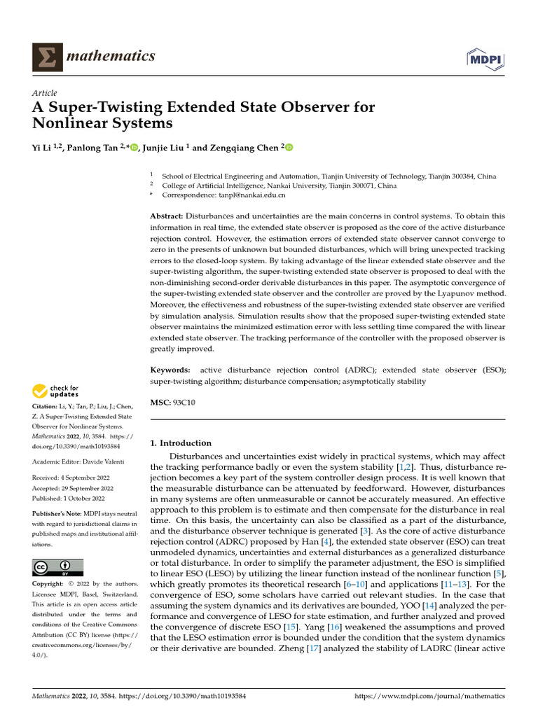 A Super-Twisting Extended State Observer For Nonlinear Systems | PDF ...