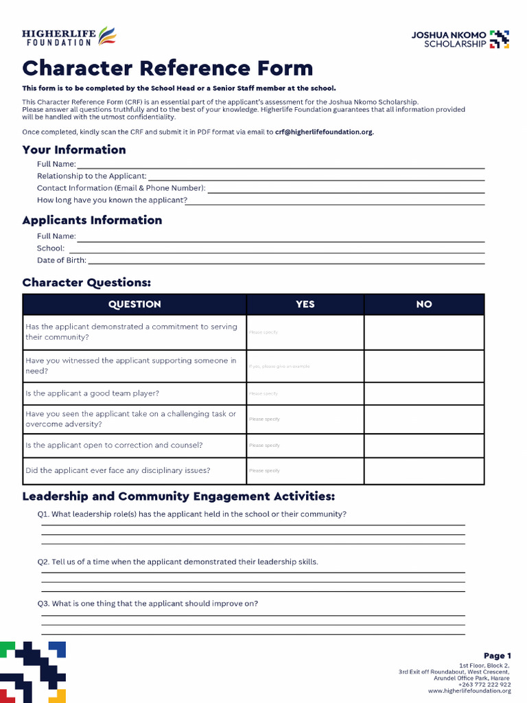Character Reference Form | PDF