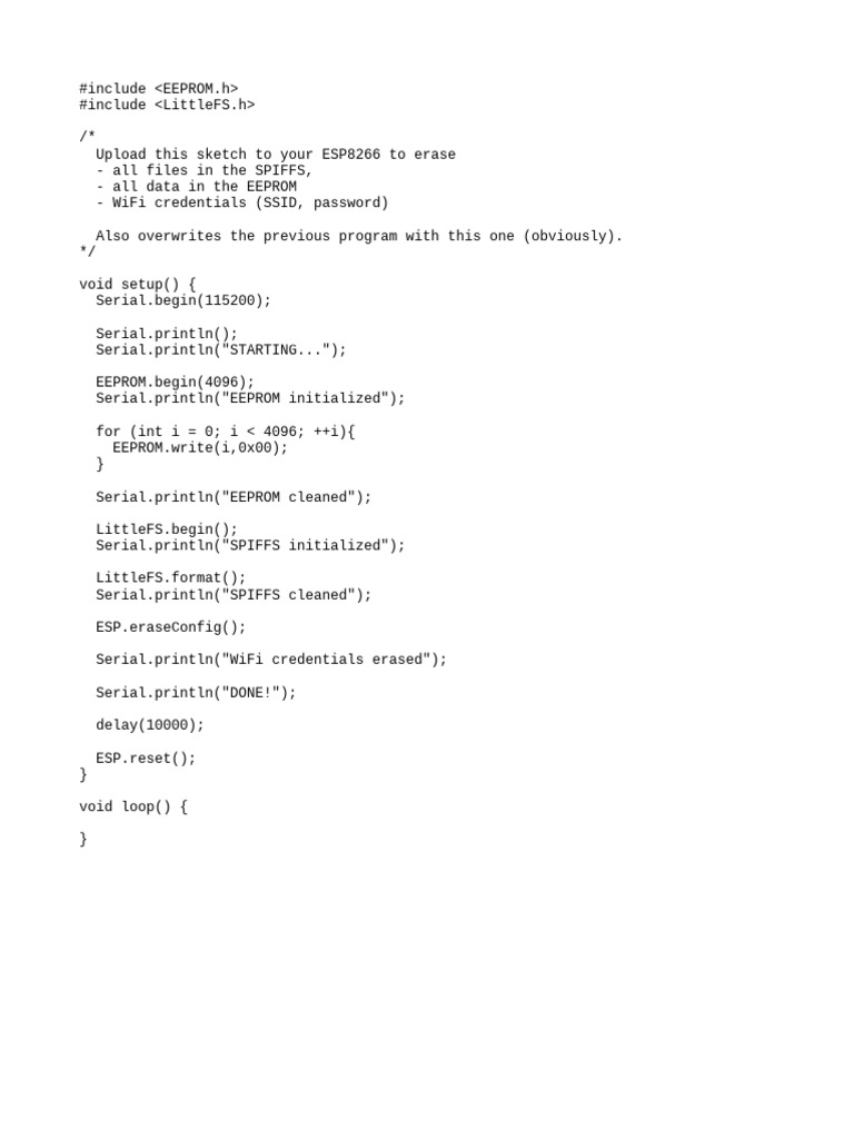 Reset Codes For NodeMCU Esp8266 | PDF