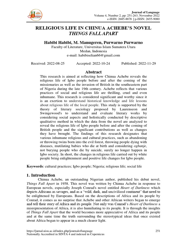 Religious Life in Chinua Achebe S Novel | PDF | Igbo People