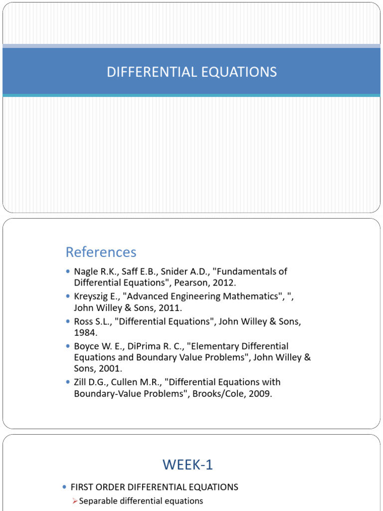 Differential Equations Week 1 Seperable Differential Equations Pdf