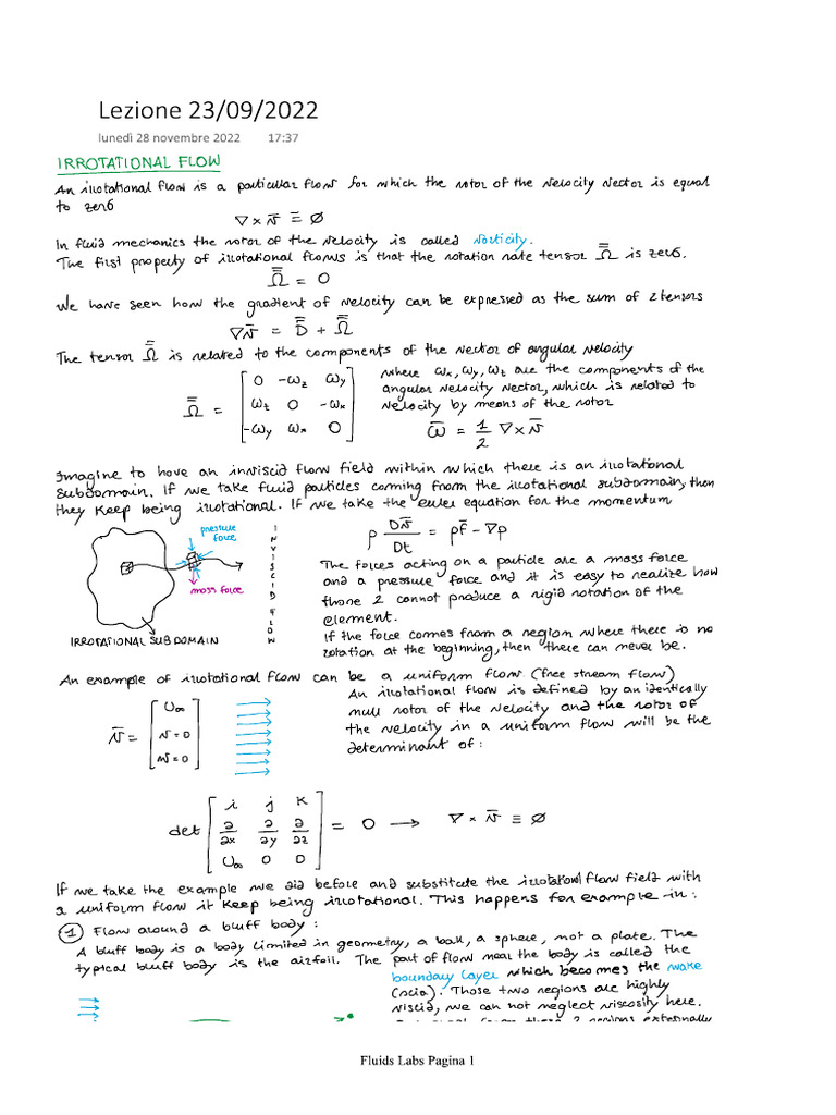 Appunti Meccanica Dei Fluidi - Irrotational and Stokesian Flows | PDF