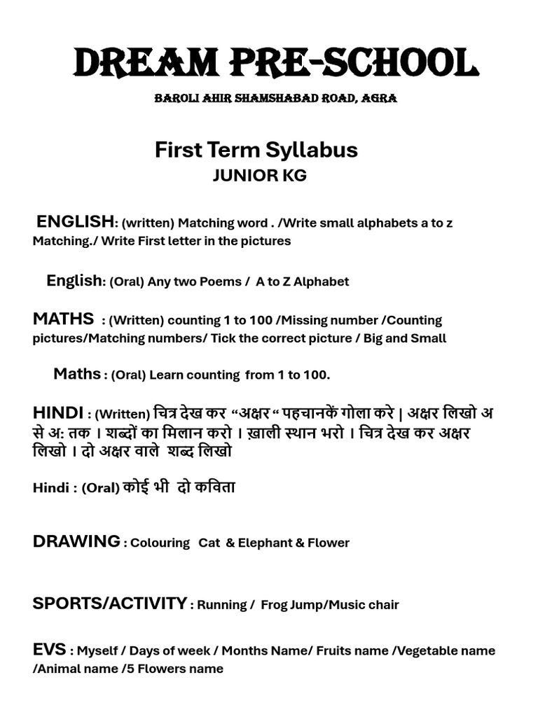 Junior KG Syllabus | PDF