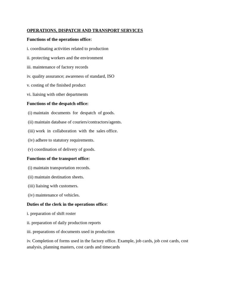 Operations Dispatch and Transport Services | PDF