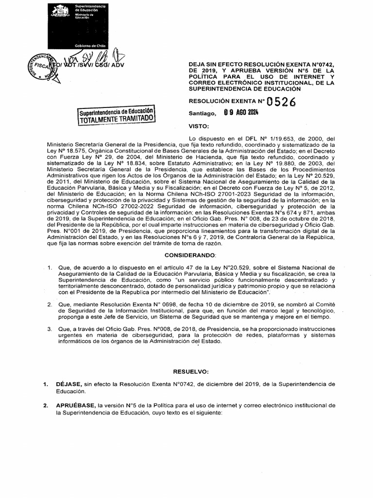 REX-No-0526-APRUEBA-VERSION-N°5-DE-LA-POLITICA-PARA-USO-DE-INTER- | PDF | La seguridad ...