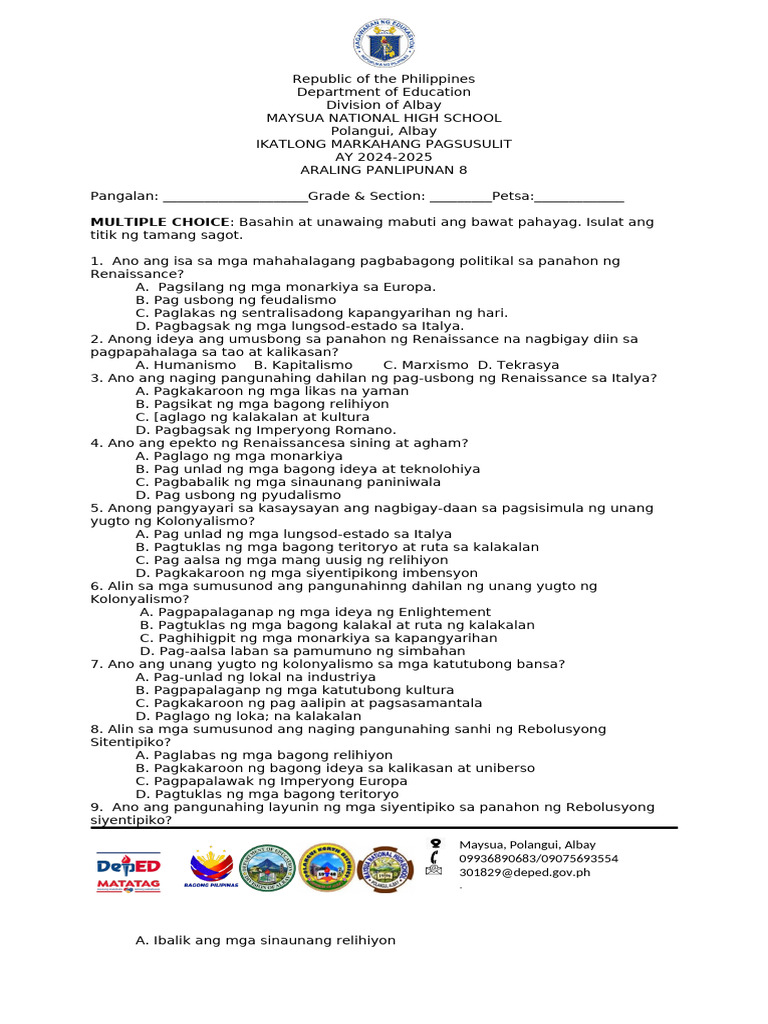 3rd Periodical Exam in AP8 | PDF