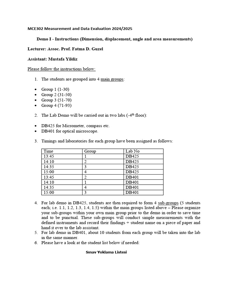 MCE302 - Lab Demo Instructions - I | PDF