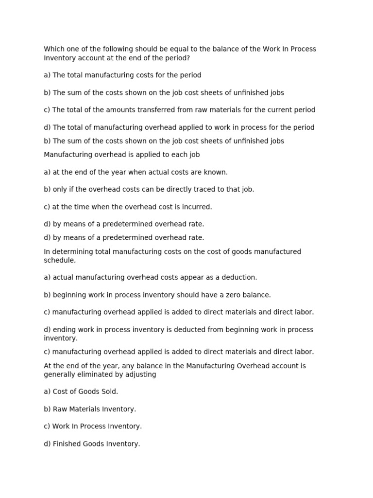 Work In Process Inventory Accounting Guide | PDF