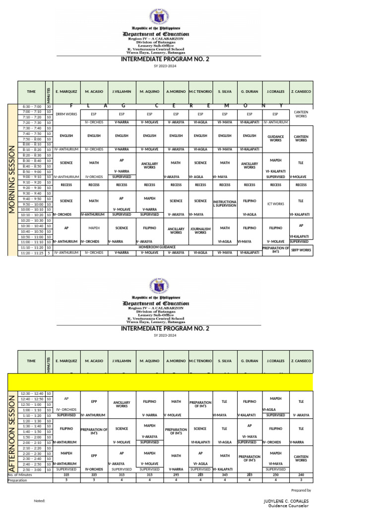 Intermediate Program Schedule 2023-2024 | PDF
