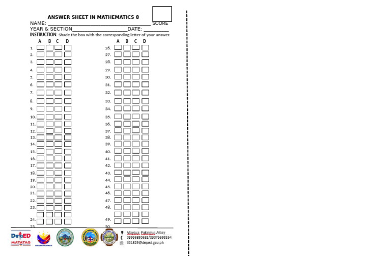 Mathematics 8 Answer Sheet Template | PDF
